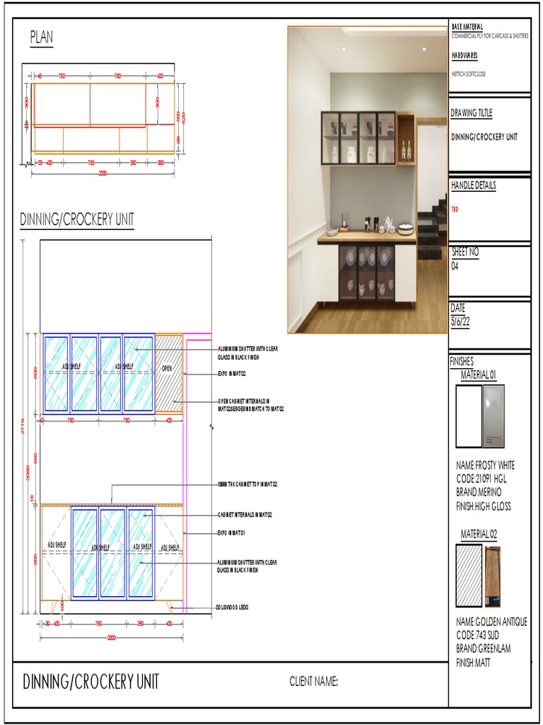 Dining and Crockery Unit Design Drawing with Specifications for ...