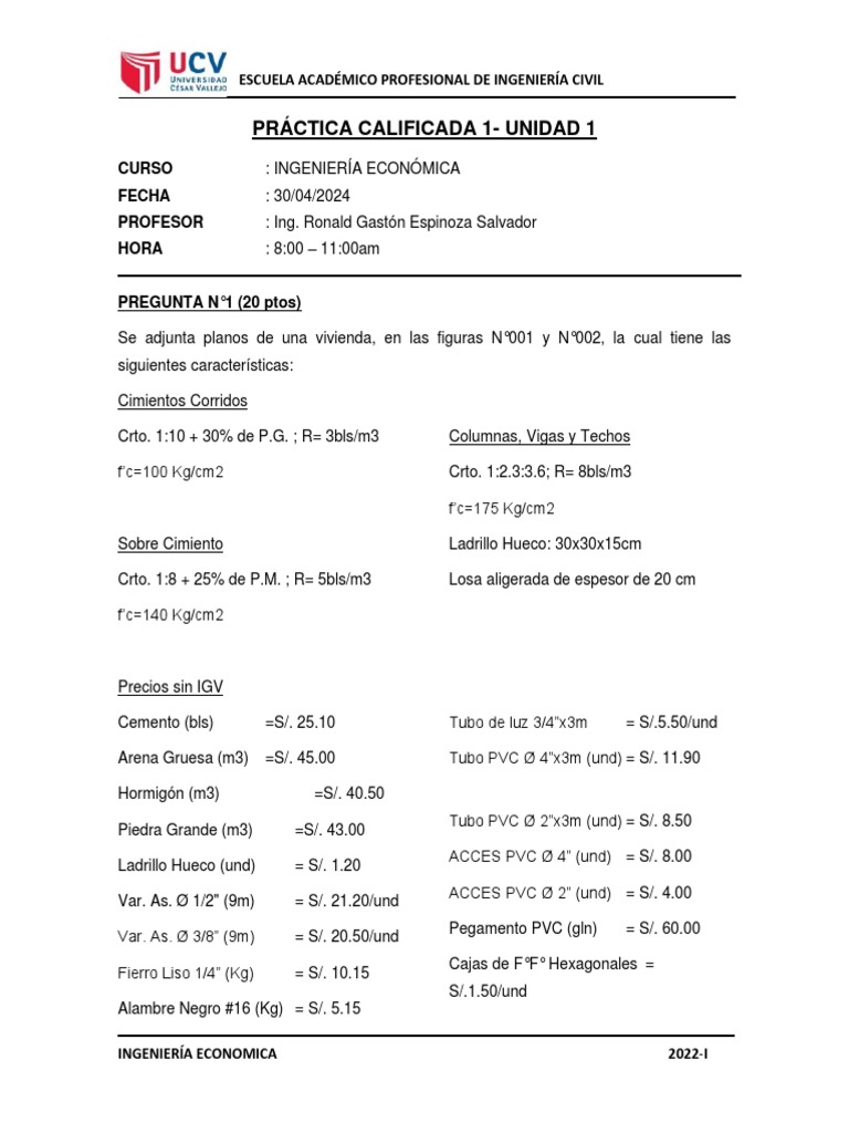 Exámen Unidad I - PC1 2022, Sab | PDF | Bienes raíces | edificio