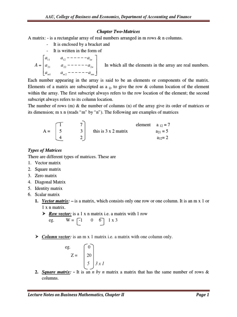 Business Mathematics Chapter Ii Pdf Matrix Mathematics System