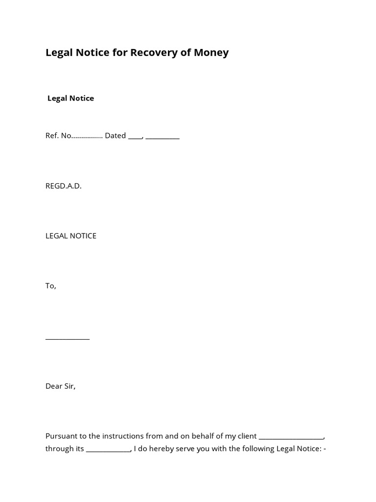Legal Notice for Money Recovery | PDF | Payments | Private Law