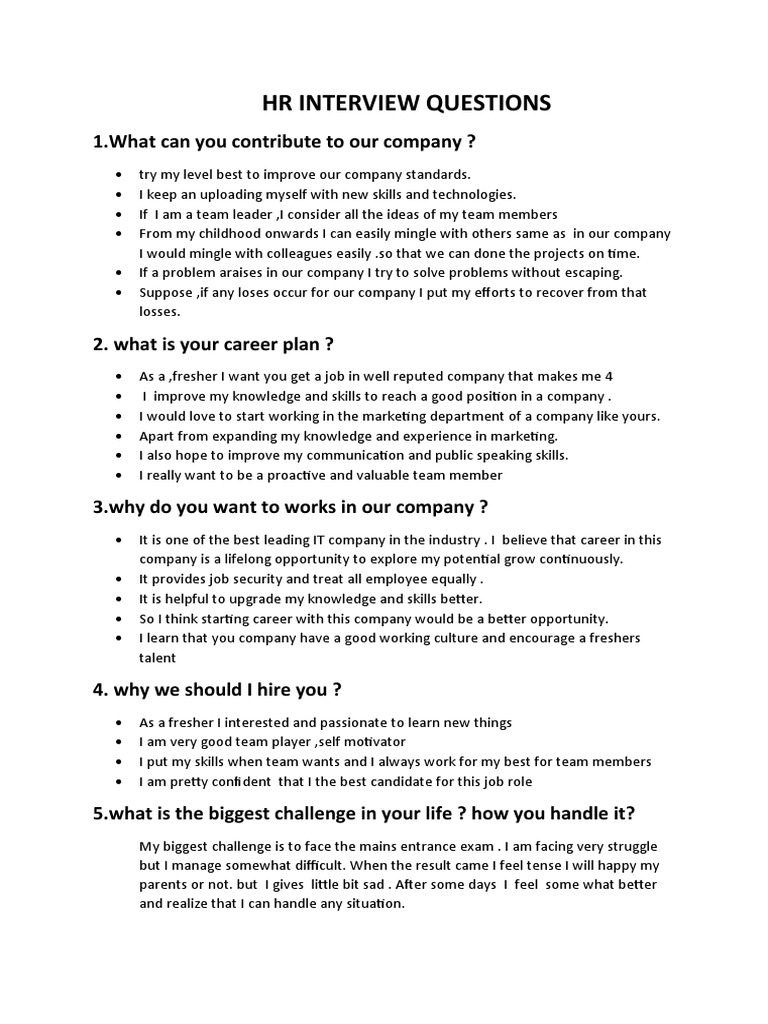 HR Interview Questions | PDF | Cognition