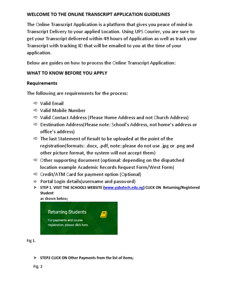 Welcome To The Online Transcript Application Guidelines | PDF | Courier ...