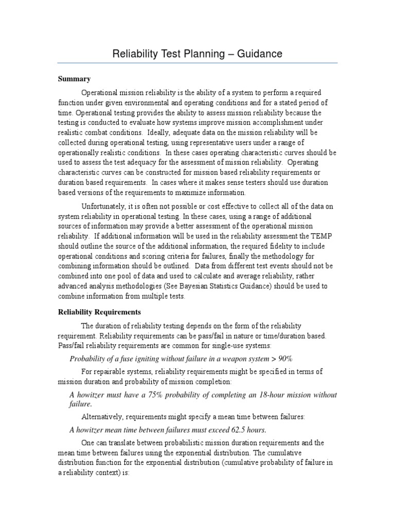 Reliability Test Planning - Guidance: Probability of A Fuse Igniting ...