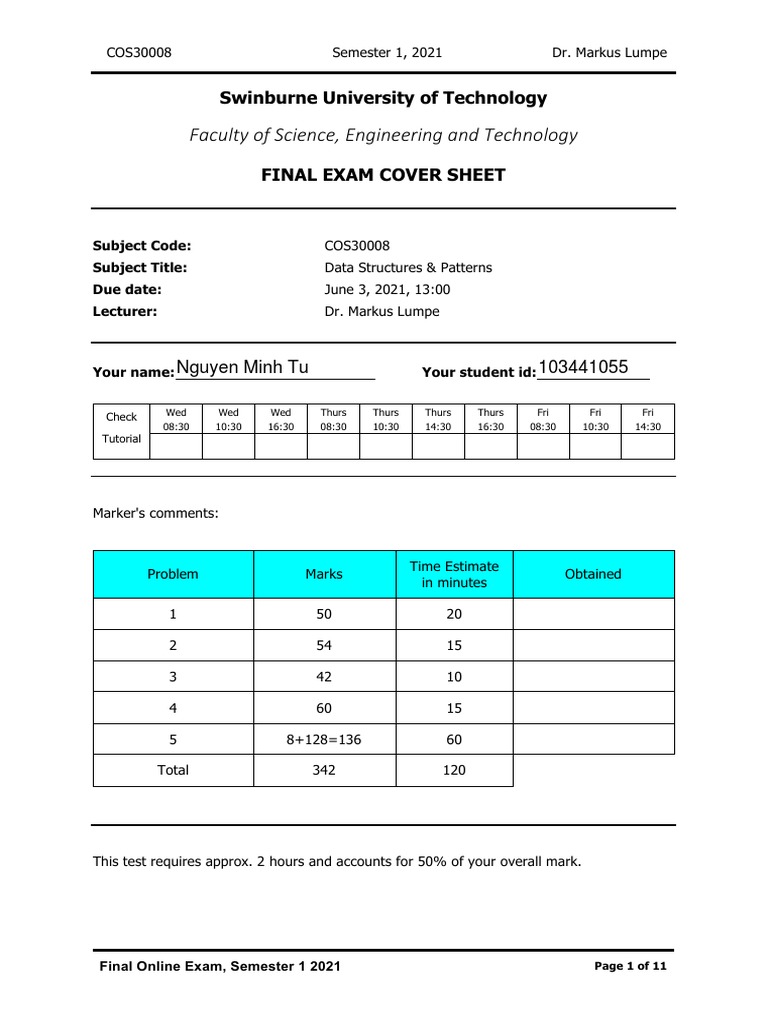 COS30008 - 2021 Final Exam Questionnaire | PDF | Class (Computer Programming) | C++