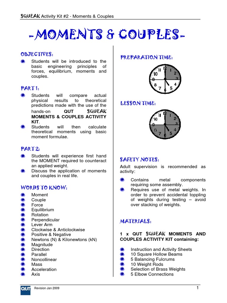 Moments Couples Activity Opt | PDF | Force | Torque