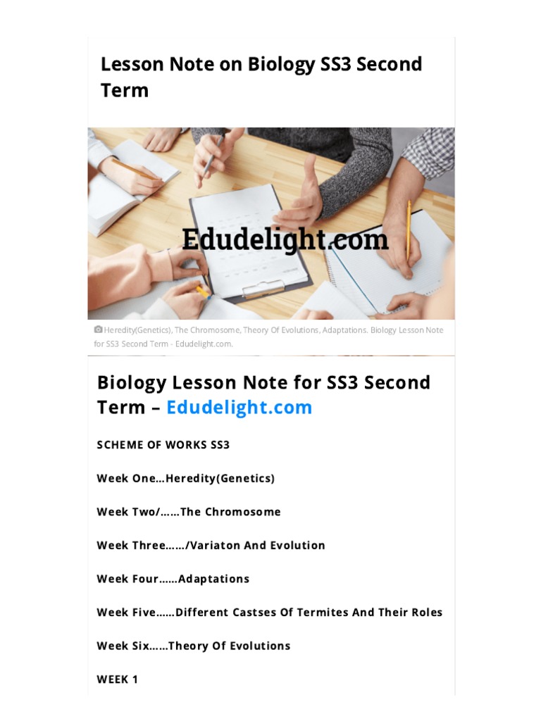 Biology Lesson Note For SS3 Second Term | PDF | Dominance (Genetics) | Zygosity
