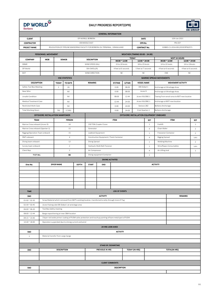 Daily Progress Report: Berbera Oil Terminal | PDF | Water Transport | Ships