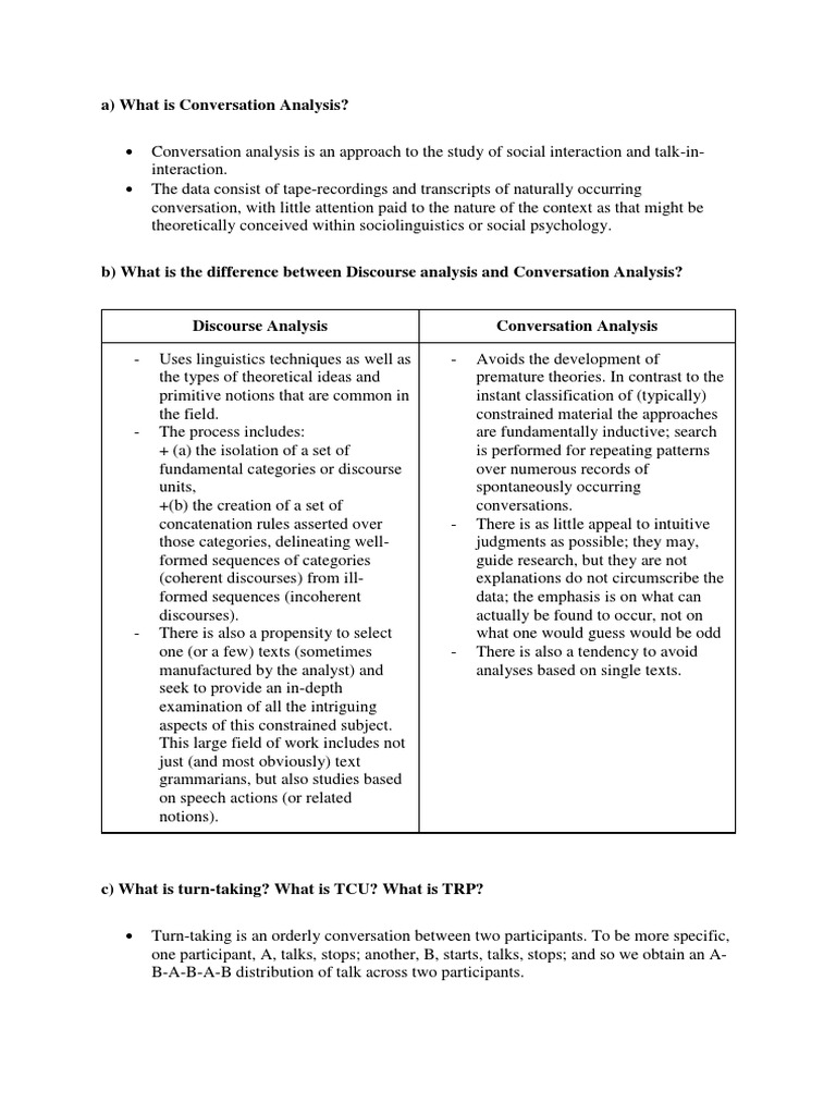 A) What Is Conversation Analysis? | PDF | Discourse | Linguistics
