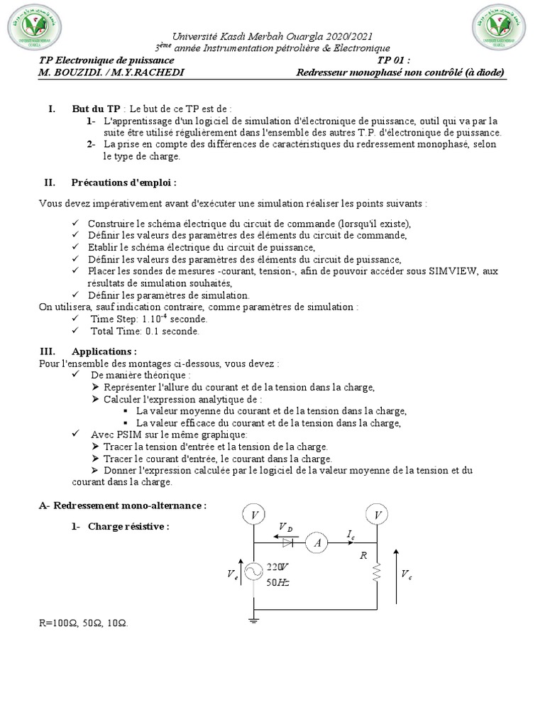 Redressement Monophasé à Diode | PDF | Redresseur | Électrotechnique