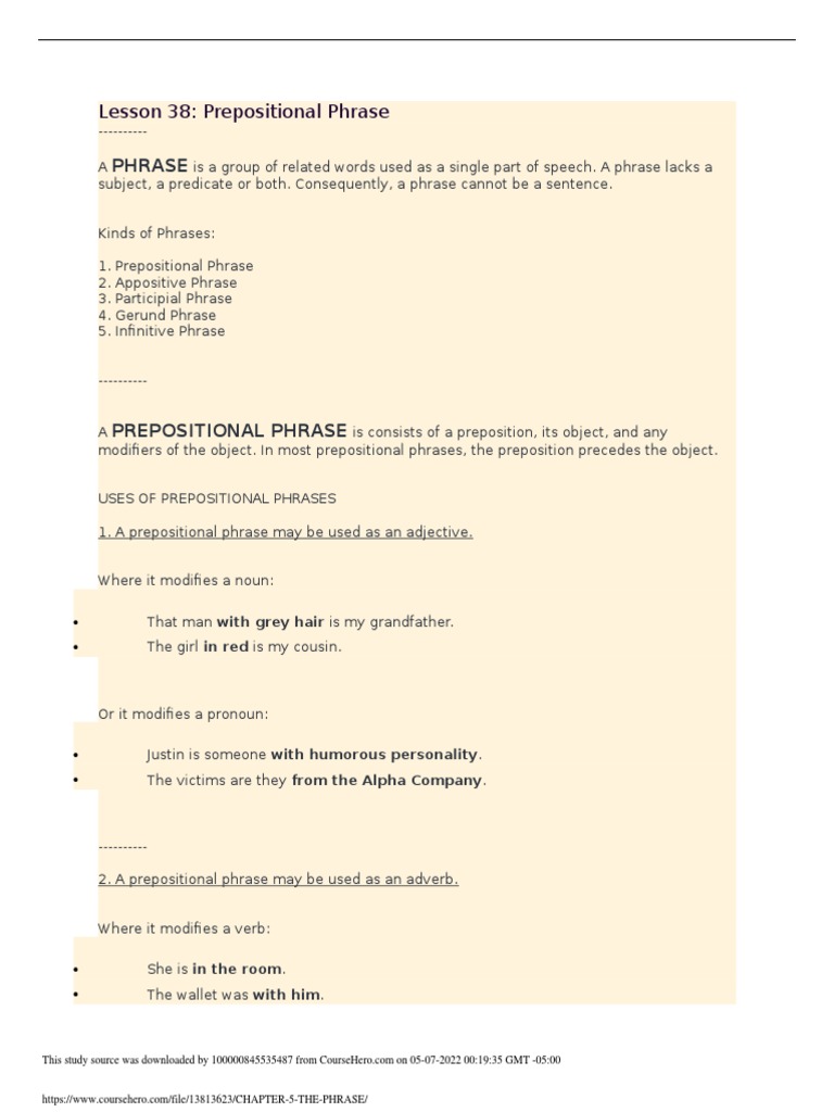 Chapter 5 The Phrase | PDF | Verb | Adjective