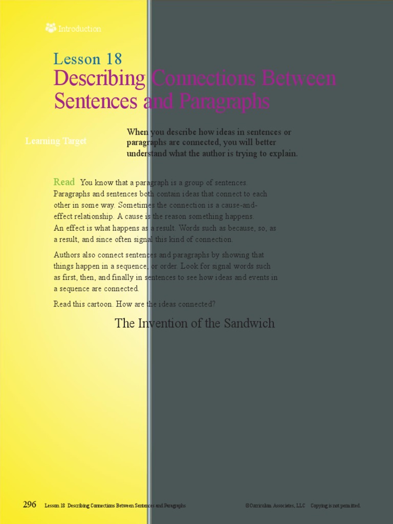Describing Connections Between Sentences and Paragraphs | PDF Describing Connections Between Sentences and Paragraphs | PDF