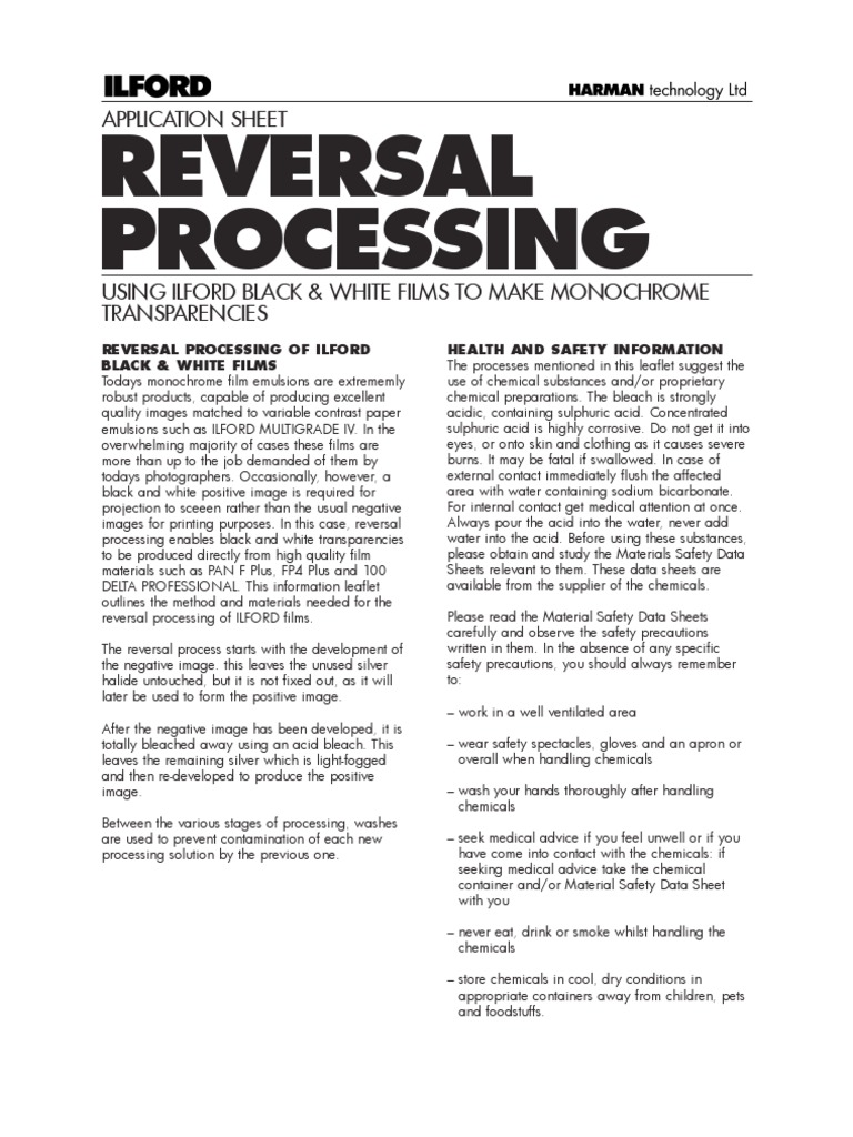 Reversal Processing: Application Sheet | PDF | Exposure (Photography ...