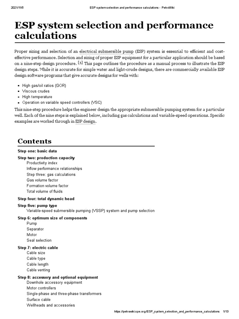 ESP System Selection and Performance Calculations - PetroWiki | PDF ...