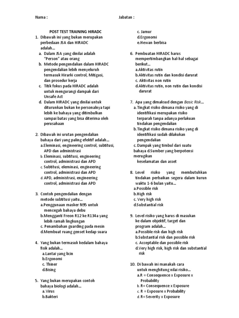 Post Test Training Hiradc Soal | PDF