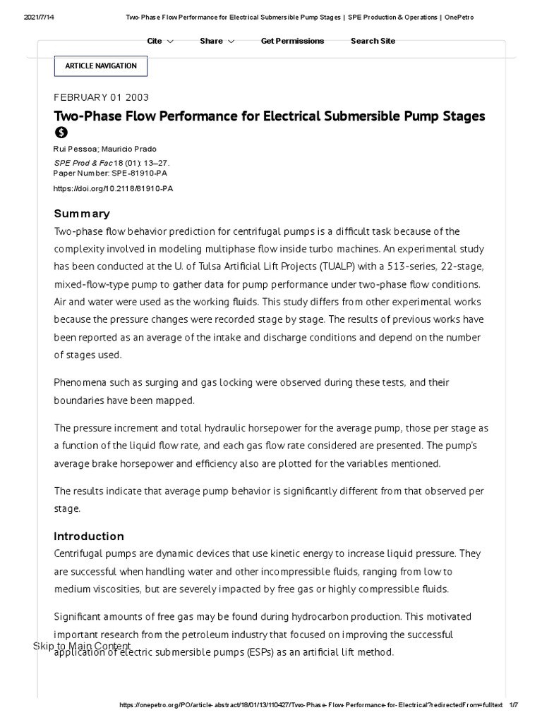 Two-Phase Flow in Submersible Pumps | PDF | Pump | Liquids