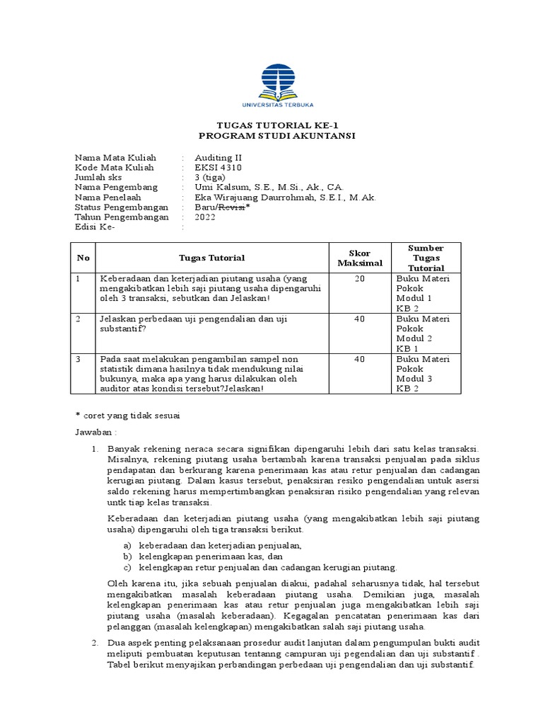 Tugas Tutorial Ke-1 Auditing 2 | PDF Tugas Tutorial Ke-1 Auditing 2 | PDF