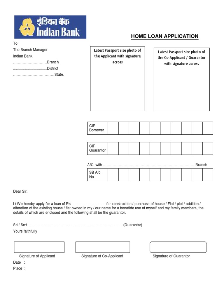 Loan Application Form Indian Bank | PDF | Mortgage Loan | Loans