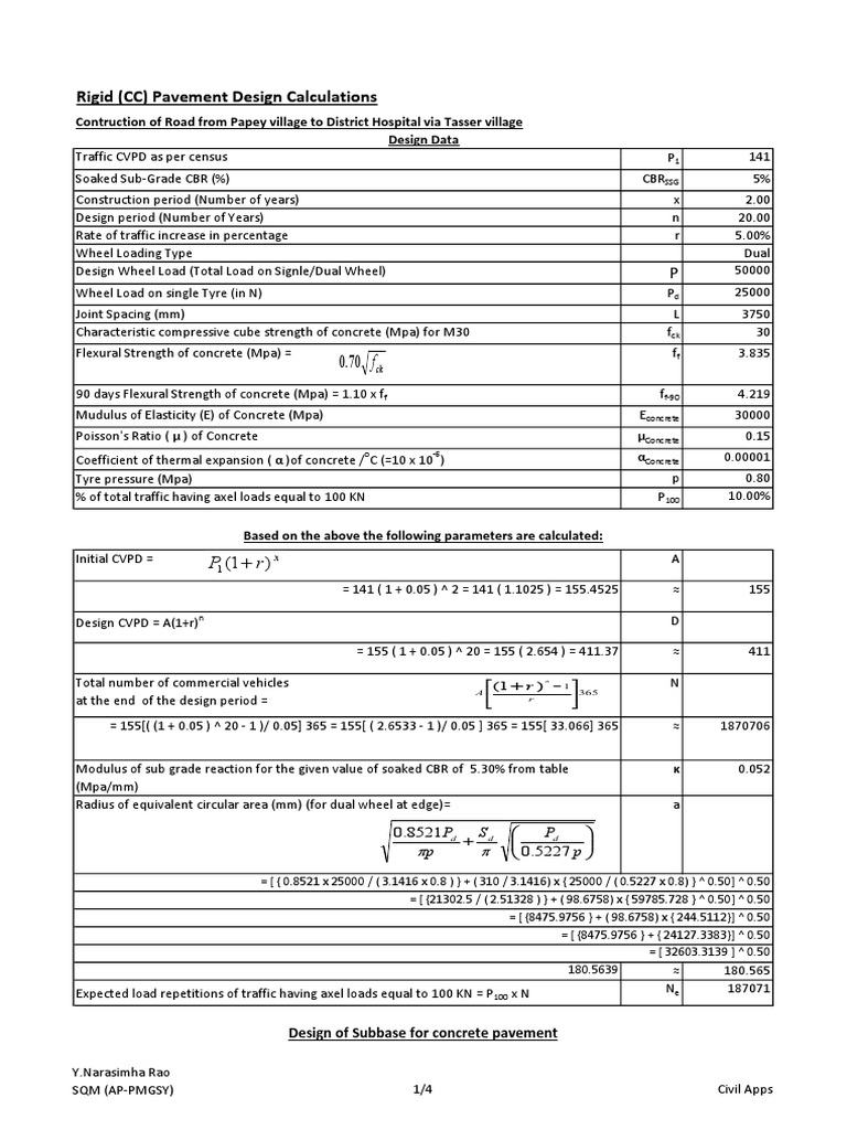 Rigid (CC) Pavement Design Calculations | Download Free PDF | Stress ...
