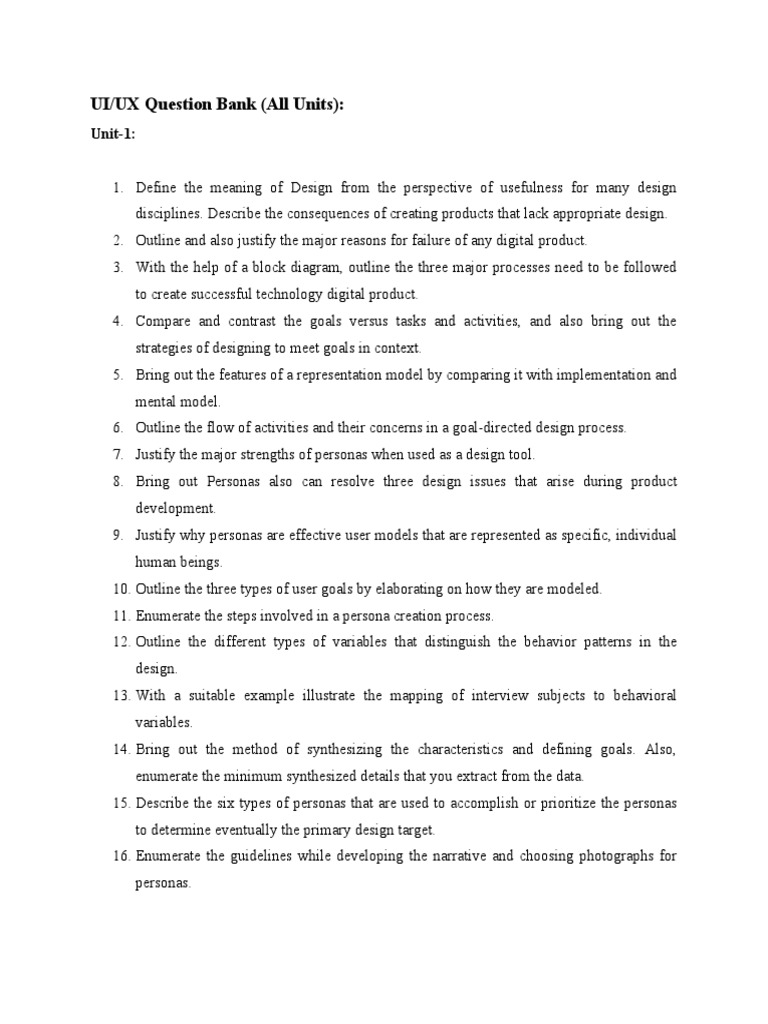 UI/UX Question Bank (All Units) :: Unit-1 | PDF | Design | Usability