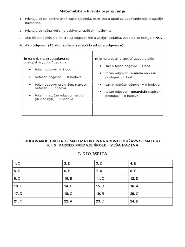 MAT A-Kljuc - Za - Odgovore - Probna - 4. - 5.razred | PDF