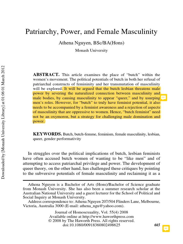 Athena Nguyen-Power Patriarchy and Female Masculinity-1 | PDF | Butch ...