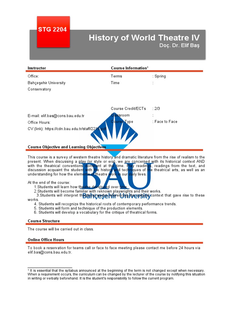 STG 2204 - History of World Theatre IV Syllabus | Download Free PDF ...