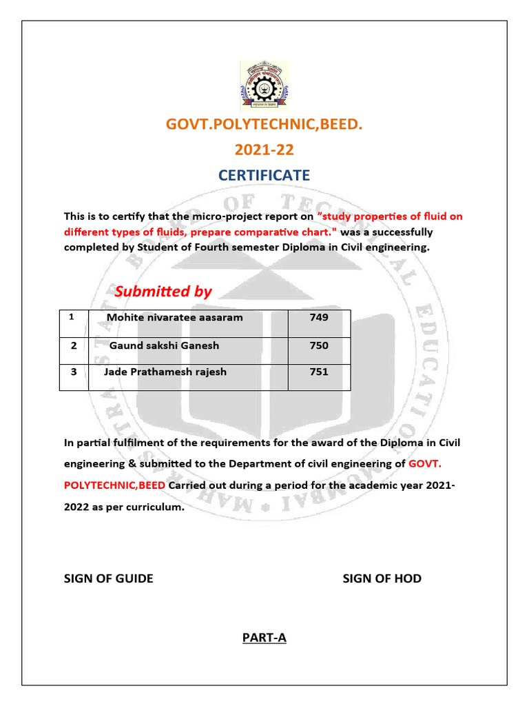 Govt - Polytechnic, Beed. 2021-22: Certificate | PDF | Shear Stress | Fluid