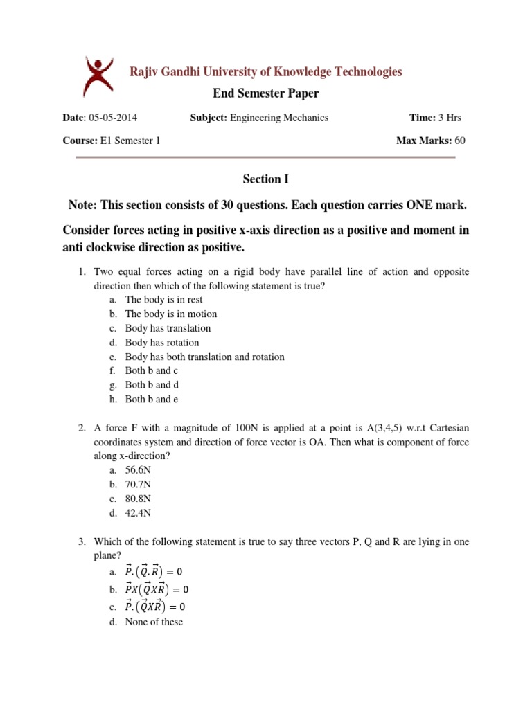 End Sem Paper | PDF | Force | Stress (Mechanics)