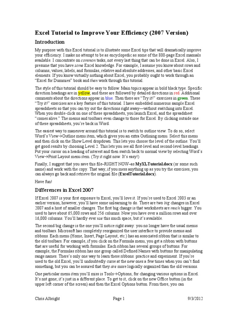 Excel Tutorial | PDF | Microsoft Excel | Spreadsheet