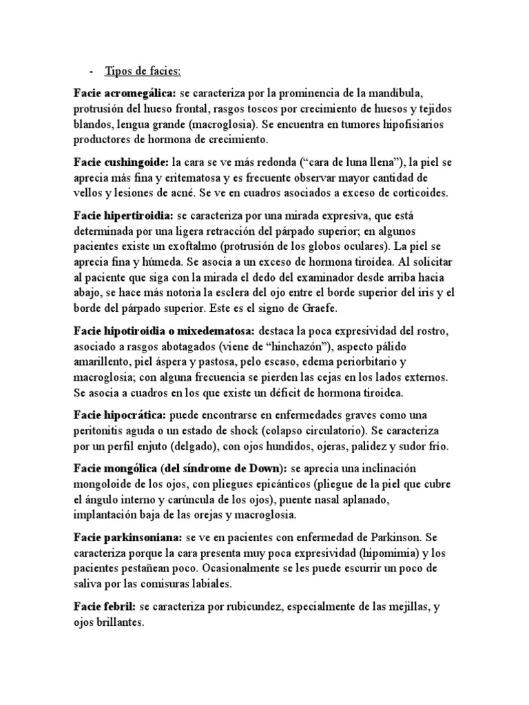 Tipos de Facies | Descargar gratis PDF | Clavo (anatomía) | Medicina