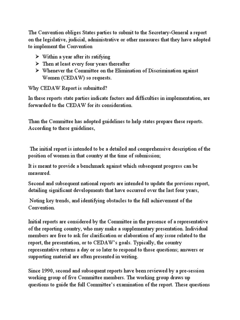 CEDAW Reporting Process Explained | PDF | Convention On The Elimination ...
