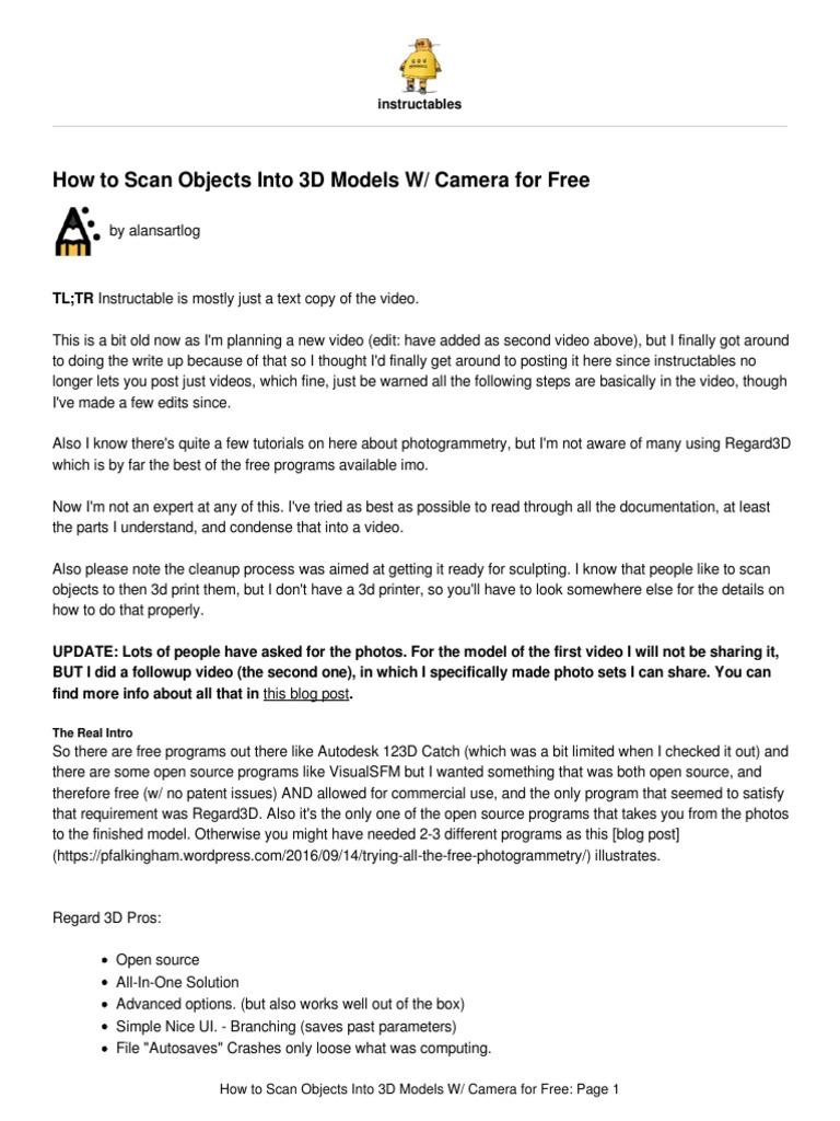 How To Scan Objects Into 3D Models W/ Camera For Free: Instructables ...