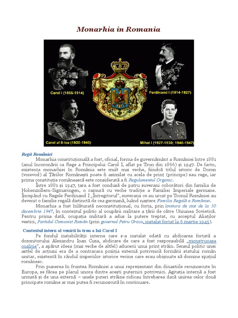 Monarhia României: 1866-1947 | PDF | Travel | History