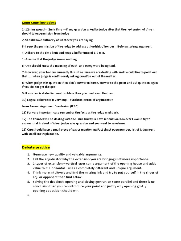 Moot Court Key Points: Debate Practice | PDF | Argument | Judge