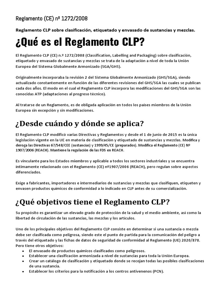 CLP Reglamento 1272/2008 | PDF