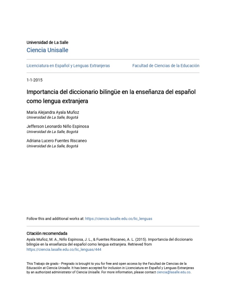 Diccionario Bilingüe en la Enseñanza de Español | PDF | Palabra ...