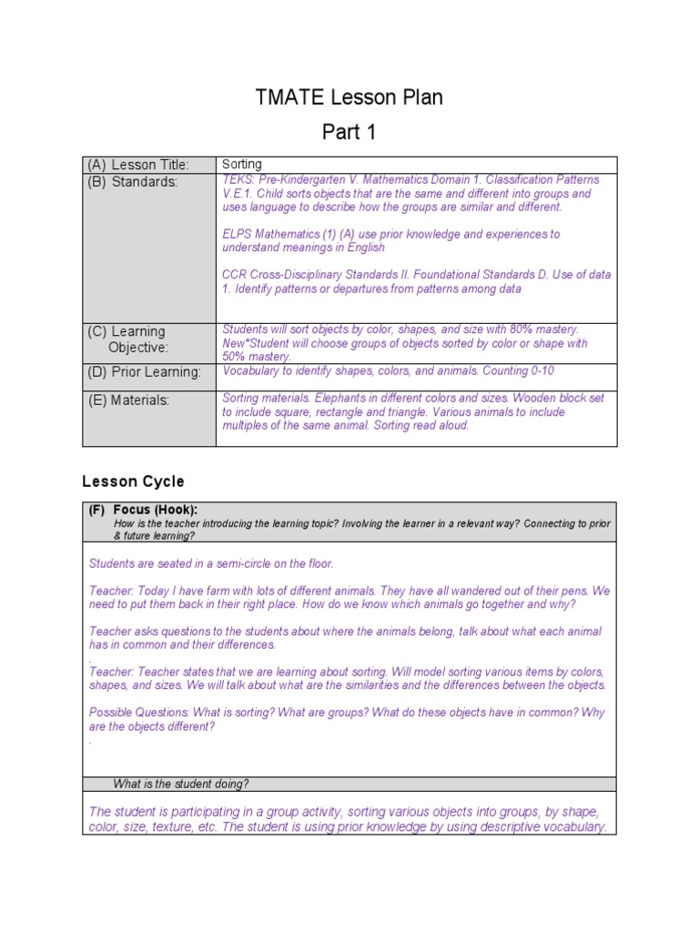 Kelly Deary Lesson Plan 1 PDF | PDF | Teachers | Educational Assessment