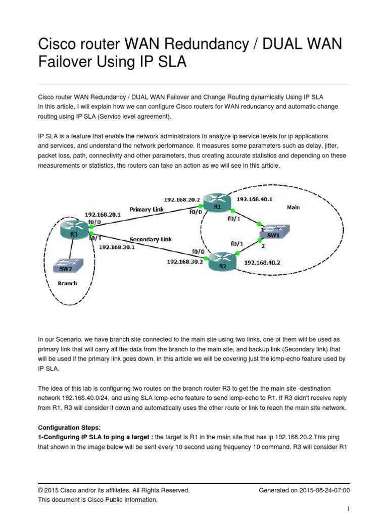 Cisco WAN REdundancy Failover Sla DOC-28612 | PDF | Router (Computing) | Computer Network