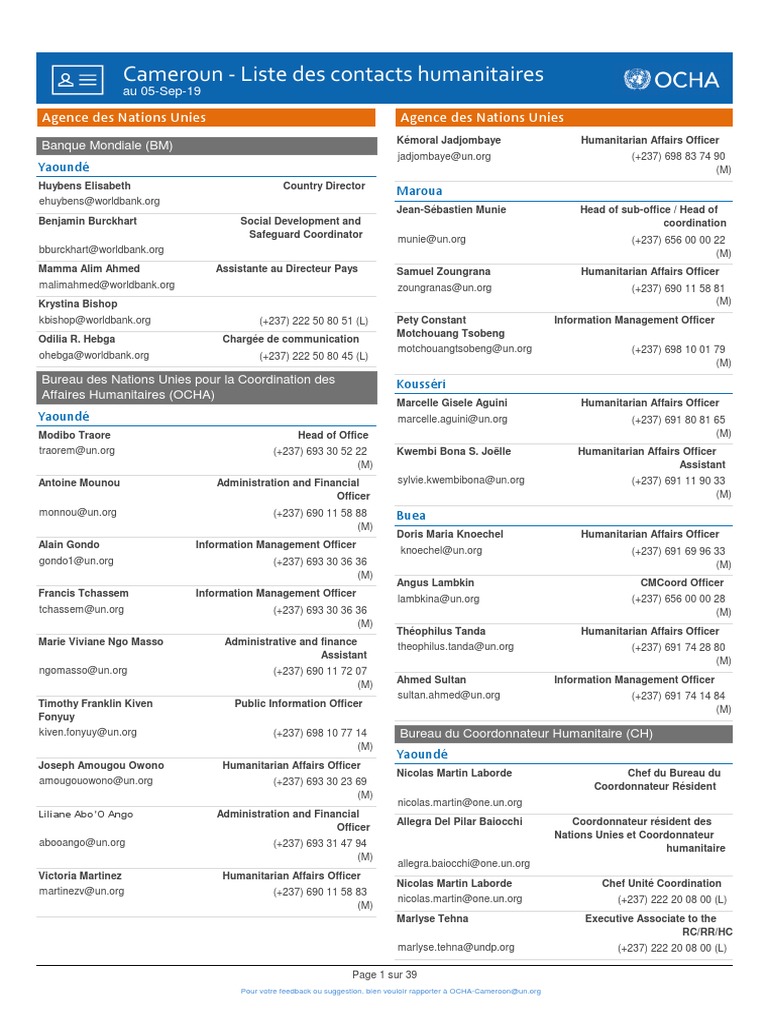Ocha CMR Liste Contact Sept19 | PDF | Economic Development | Economy ...