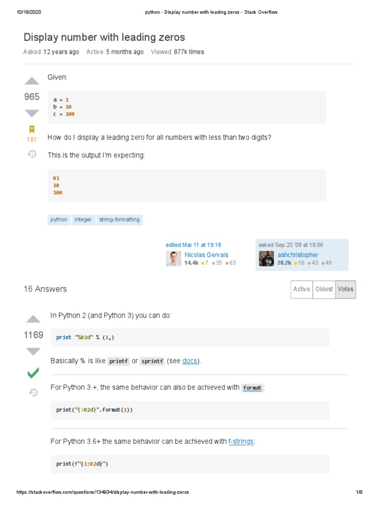 Python - Display Number With Leading Zeros - Stack Overflow | PDF ...