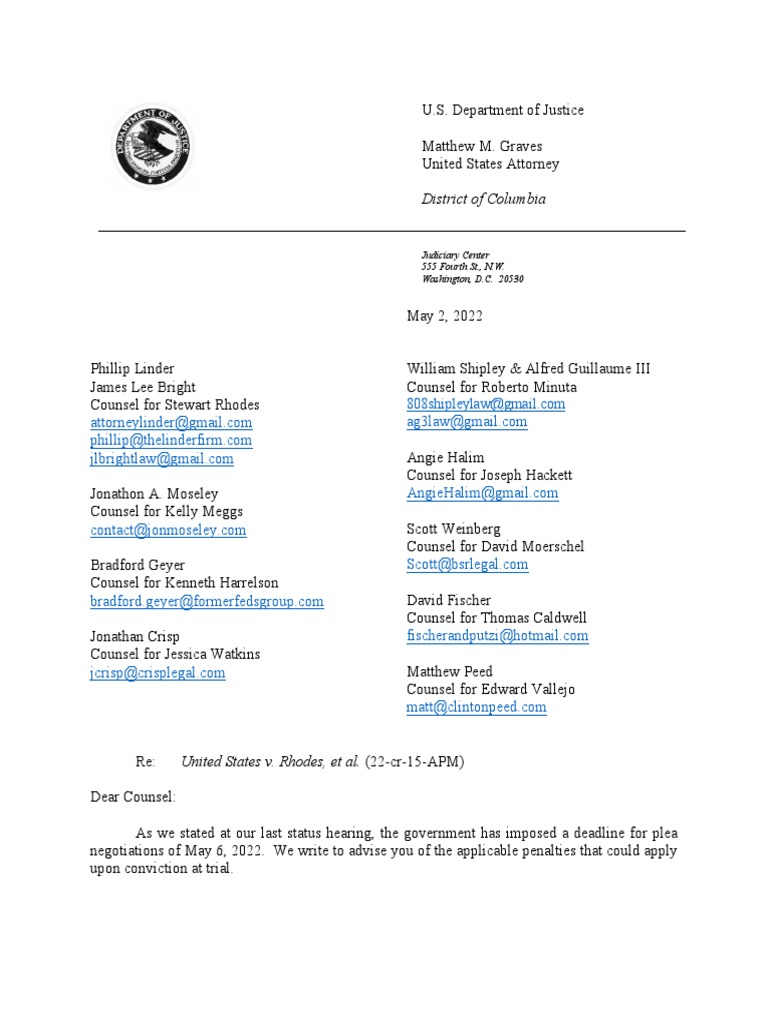 US V Rhodes - Letter Regarding Potential Penalties | PDF | United ...