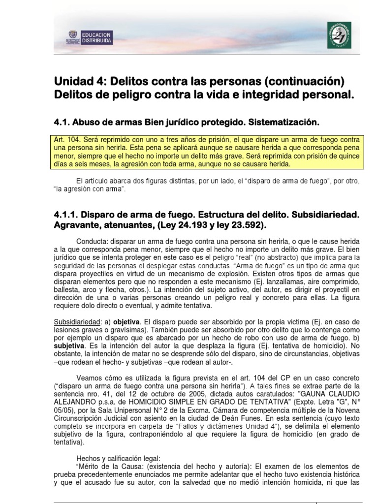 Delitos Contra Las Personas (Continuación) Delitos de Peligro Contra La Vida e Integridad ...