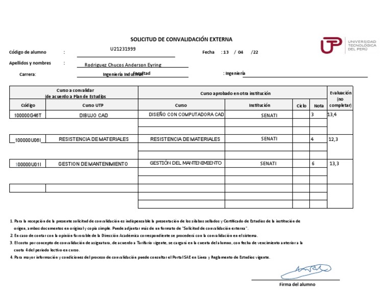 Solicitud de Convalidación Externa | PDF | Ingeniería