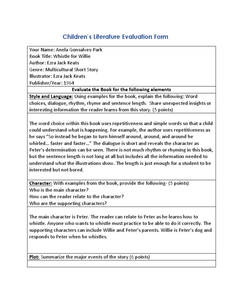 Children Literature Evaluation Form | PDF | Color | Children's Literature