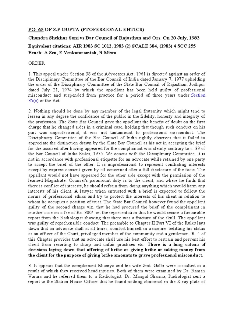 Chandra Shekhar Soni Vs Bar Council of Rajasthan and Ors. | PDF ...