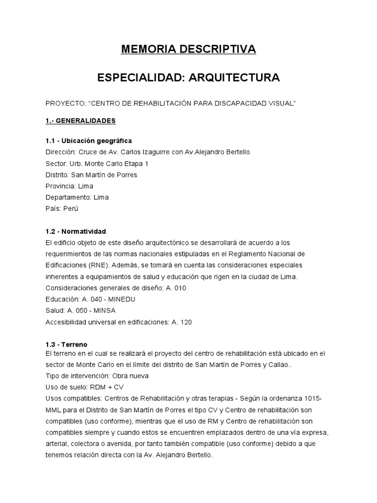 Memoria Descriptiva Arquitectura | PDF | Sótano | Ascensor