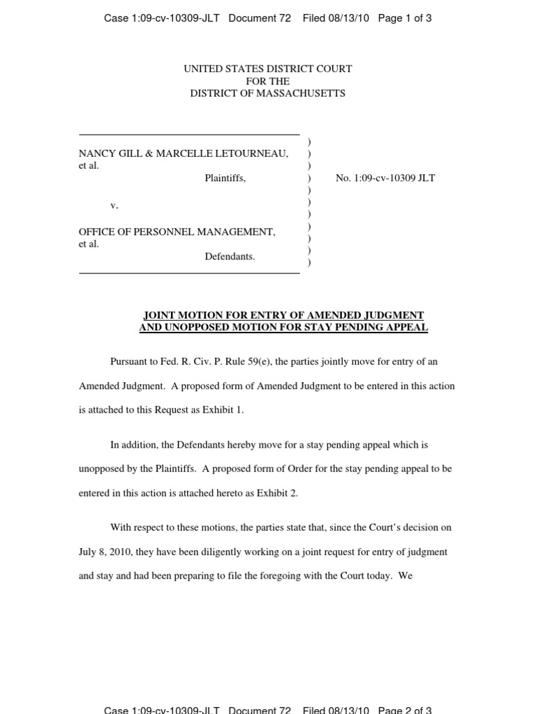 Joint Motion For Entry of Amended Judgment and Unopposed Motion For ...
