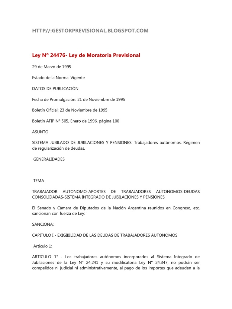 Ley #24476 | PDF | Jubilación | Gobierno
