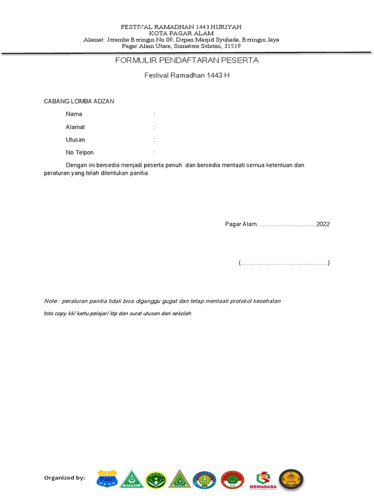 Formulir Pendaftaran Peserta Lomba | PDF