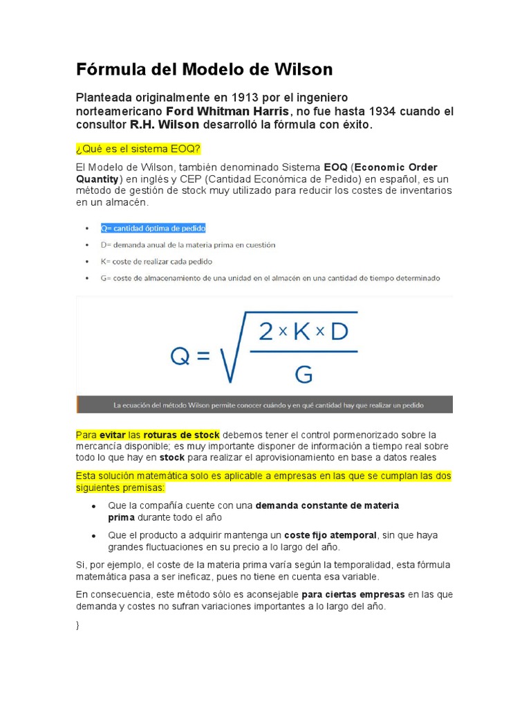 Fórmula Del Modelo de Wilson | PDF | Business | Economias